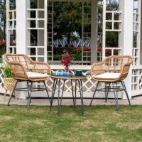 China Tropical Style Woven & Iron Garden Chairs - Outdoor Dining Furniture Set for Resort for sale
