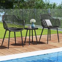 China 3 Piece Patio Bistro Set All Weather Heavy Duty Table and Chairs Set of 2 Black for sale