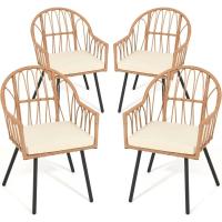 China 4 Pieces Rattan Wicker Dinning Chairs, Outdoor Indoor Patio Furniture Set with Cushion and Curved Back All Weather Bistro Chair for sale