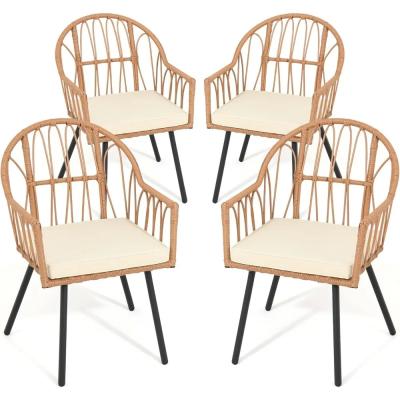 China 4 Pieces Rattan Wicker Dinning Chairs, Outdoor Indoor Patio Furniture Set with Cushion and Curved Back All Weather Bistro Chair for sale