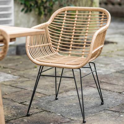 China New Design Outdoor Steel Rattan Garden Chair Patio Furniture Dining Chair Steel Garden Armrest Chair for sale