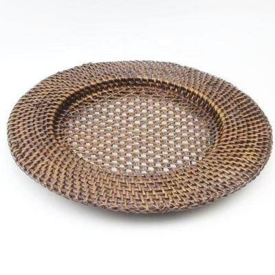 China Natural Rattan Tablemat Hollow Wicker Charger Plates for Holiday Christmas Kitchen Table Mat Round Woven Placemats for sale