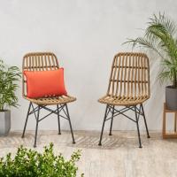 China Cheap Patio Furniture Outdoor Rattan Woven Rope Dining Chair Wood Garden Rattan Outdoor Chair Modern Outdoor Dining Table Set for sale