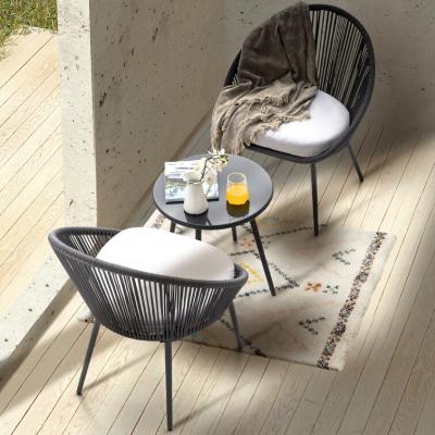 China YILIN Woven Rope Patio Furniture Set Conversation Bistro Set Outdoor Furniture Garden 3 Piece Dining Set Modern Metal Frame for sale