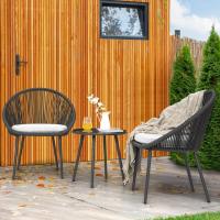 China YILIN Woven Rope Patio Furniture Set Conversation Bistro Set Outdoor Furniture Garden 3 Piece Dining Set Modern Metal Frame for sale