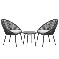 China YILIN Woven Rope Patio Furniture Set Conversation Bistro Set Outdoor Furniture Garden 3 Piece Dining Set Modern Metal Frame for sale