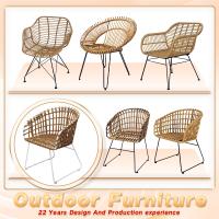 China Factory Wholesale Poly Rattan Woven Garden Dining Chairs Durable Strong Comfortable Waterproof Rattan Arm Chair for sale