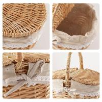 China Picnic Fruit Storage Basket With Cover Rattan Wicker Basket Easter Family Snack Container Multifunctional Hand-woven Basket for sale