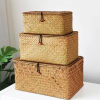 China Handmade Wicker Woven Storage Box Rattan Storage Finishing Basket with Lid Sundry Bath Cosmetic Towel Container Laundry Basket for sale