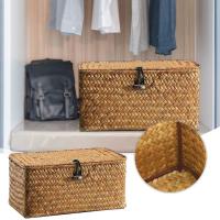 China Handmade Wicker Woven Storage Box Rattan Storage Finishing Basket with Lid Sundry Bath Cosmetic Towel Container Laundry Basket for sale