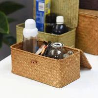 China Handmade Wicker Woven Storage Box Rattan Storage Finishing Basket with Lid Sundry Bath Cosmetic Towel Container Laundry Basket for sale