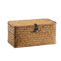 China Handmade Wicker Woven Storage Box Rattan Storage Finishing Basket with Lid Sundry Bath Cosmetic Towel Container Laundry Basket for sale