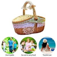 China Woven Basket with Lid and Handle Willow Basket Vintage Storage Basket for Outdoor Camping Picnic for sale