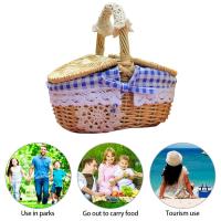 China Woven Basket with Lid and Handle Willow Basket Vintage Storage Basket for Outdoor Camping Picnic for sale