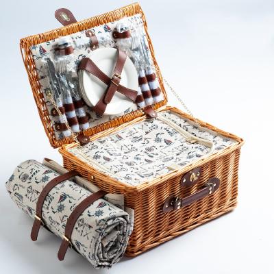 China Hot Selling Picnic Must-Have High-end Luxury Picnic Tableware Storage Basket Wicker Picnic Basket for sale