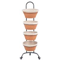 China Supermarket Soft Drink Display Racks Fruit and Vegetable Mobile Four Layers Rack with Rattan Baskets for sale