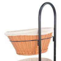 China Supermarket Soft Drink Display Racks Fruit and Vegetable Mobile Four Layers Rack with Rattan Baskets for sale