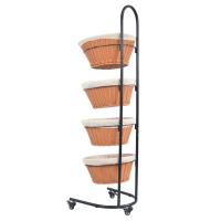 China Supermarket Soft Drink Display Racks Fruit and Vegetable Mobile Four Layers Rack with Rattan Baskets for sale