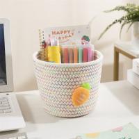 China Cute Cotton Rope Bag Woven Baby Basket Cotton Storage Basket with Rope Rainbow Handle for sale
