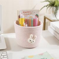 China Cute Cotton Rope Bag Woven Baby Basket Cotton Storage Basket with Rope Rainbow Handle for sale