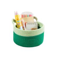 China Cute Cotton Rope Bag Woven Baby Basket Cotton Storage Basket with Rope Rainbow Handle for sale