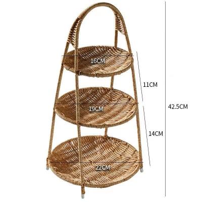 China YILIN Wholesale Price Snack Tray Rattan Storage Tray Multifunction Kitchen Hand Woven 3-layers Storage Tray Modern Natural 10pcs for sale
