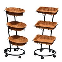 China Multi-layer Fruit Shelf Cart Set Basket Supermarket Convenience Store Promotional Items Rattan Basket Set Display Shelf Metallic for sale