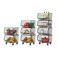 China Multi-layer Fruit Shelf Cart Set Basket Supermarket Convenience Store Promotional Items Rattan Basket Set Display Shelf Metallic for sale