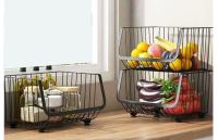 China Multi-layer Fruit Shelf Cart Set Basket Supermarket Convenience Store Promotional Items Rattan Basket Set Display Shelf Metallic for sale