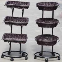 China Multi-layer Fruit Shelf Cart Set Basket Supermarket Convenience Store Promotional Items Rattan Basket Set Display Shelf Metallic for sale