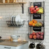 China Factory Wholesale Home Kitchen Living Room Multi-layer Iron Mesh Wall Hanging Storage Pendant Rack for sale