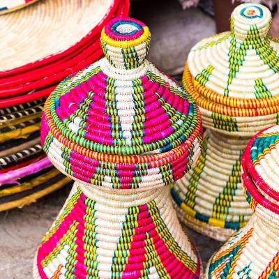 China Ethiopian Handmade Habesha Baskets Woven Serving Basket Colorful Basket of African Specialties for sale