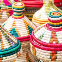 China Ethiopian Handmade Habesha Baskets Woven Serving Basket Colorful Basket of African Specialties for sale