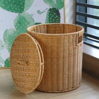 China Handmade Round Rattan Woven Waste Bins Lids Wicker Baskets Laundry Hamper Other Home Clothing Storages & Organization for sale