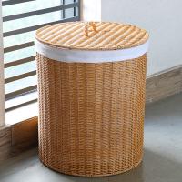 China Handmade Round Rattan Woven Waste Bins Lids Wicker Baskets Laundry Hamper Other Home Clothing Storages & Organization for sale