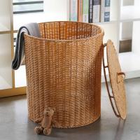China Handmade Round Rattan Woven Waste Bins Lids Wicker Baskets Laundry Hamper Other Home Clothing Storages & Organization for sale