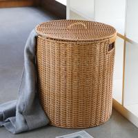 China Handmade Round Rattan Woven Waste Bins Lids Wicker Baskets Laundry Hamper Other Home Clothing Storages & Organization for sale