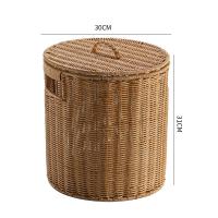 China Handmade Round Rattan Woven Waste Bins Lids Wicker Baskets Laundry Hamper Other Home Clothing Storages & Organization for sale