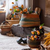 China Handmade Round Bags African Seagrass Bolga Baskets Colorful Ghana Woven Baskets Africa Straw Basket for sale