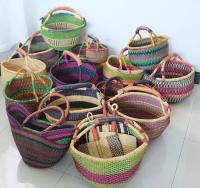 China Handmade Round Bags African Seagrass Bolga Baskets Colorful Ghana Woven Baskets Africa Straw Basket for sale