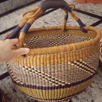 China Handmade Round Bags African Seagrass Bolga Baskets Colorful Ghana Woven Baskets Africa Straw Basket for sale