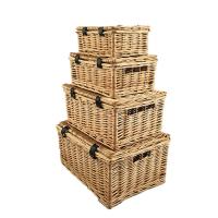 China Wicker Craft Handmade Wholesale Willow Hamper Set Woven Wicker Gift Storage Picnic Basket for sale
