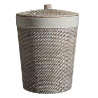 China Wholesale Handmade Round Rattan Woven Waste Bins Lids Wicker Baskets Laundry Hamper Other Home Clothing Storages & Organization for sale