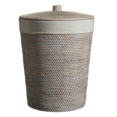 China Wholesale Handmade Round Rattan Woven Waste Bins Lids Wicker Baskets Laundry Hamper Other Home Clothing Storages & Organization for sale