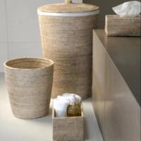 China Wholesale Handmade Round Rattan Woven Waste Bins Lids Wicker Baskets Laundry Hamper Other Home Clothing Storages & Organization for sale