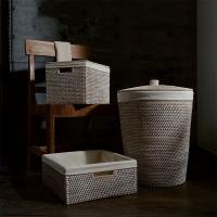 China Wholesale Handmade Round Rattan Woven Waste Bins Lids Wicker Baskets Laundry Hamper Other Home Clothing Storages & Organization for sale