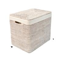 China Wholesale Handmade Round Rattan Woven Waste Bins Lids Wicker Baskets Laundry Hamper Other Home Clothing Storages & Organization for sale