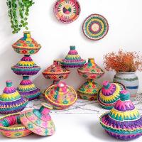 China Bohemian Exotic Hand-woven Straw Baskets Fruit Bowls Home Décor Ornaments Hanging Decorations Wall Decorations for sale