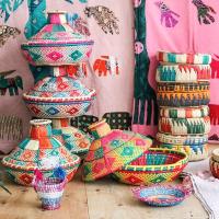 China Bohemian Exotic Hand-woven Straw Baskets Fruit Bowls Home Décor Ornaments Hanging Decorations Wall Decorations for sale