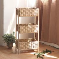 China Solid Wood Non-folding Multi-layer Floor-standing Hand-woven Storage Rack for Living Room Books Sundries & Snacks Organizer for sale